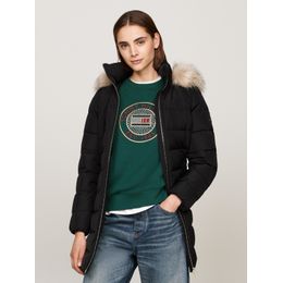 Tommy Hilfiger Damen Steppmantel "HERITAGE DOWN TYRA COAT WITH FUR", schwarz, Gr. XS, unifarben, Web, Obermaterial: 100% Polyester. Futter: 100%