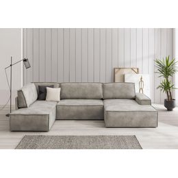 Wohnlandschaft Home Affaire, B:329cm H:85cm T:195cm, grau, 100% Polyester, Sofas, "SHERWOOD 329 cm, U-Form, Schlafsofa", Schlaffunktion m. Bettkasten