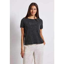 Street One Damen T-Shirt, grau, Gr. 34, meliert, Web, 100% Baumwolle, Shirts, mit Wording