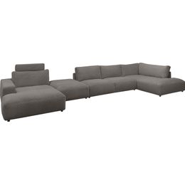 Wohnlandschaft Musterring, B:504cm H:81cm T:204cm, grau, Sofas, "Lucia U-Form", Cord-Bezug, inklusive Kopfstütze, Gesamtbreite 524 cm