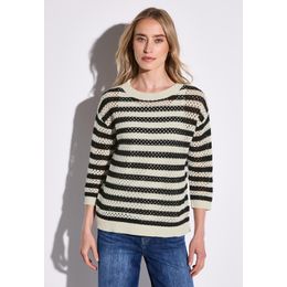 Street One Damen Strickpullover, schwarz, Gr. 34, gestreift, Web, 60% Baumwolle, 40% Polyacyl, Pullover, mit Rundhalsausschnitt