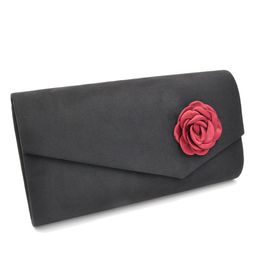 Steuer Damen Abendtasche "Satin-Optik schwarz mit roter Blüte", schwarz, Taschen
