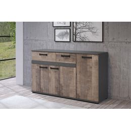 Sideboard TRENDTEAM, B:142cm H:83cm T:41cm, braun, FSC-zertifizierter Holzwerkstoff, Wohnzimmer, Sideboards, "Stripe", Rustikale Kommode mit 2