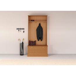 Kompaktgarderobe Home Affaire, B:89cm H:180cm T:42cm, beige, Massivholz, Schränke, "Liotta", Mit einer Klappe und 4 Kleiderhacken