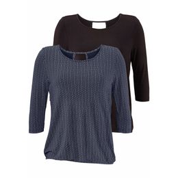 Lascana Damen 3/4-Arm-Shirt "mit modischem Cut-out", blau, Gr. 32, gemustert, unifarben, Obermaterial: 95% Viskose (LENZING ECOVERO ), 5% Elasthan,