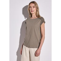 Street One Damen Spitzenshirt, braun, Gr. 36, unifarben, Web, 50% Baumwolle, 50% Modal, Shirts, im soften Baumwoll-Mix