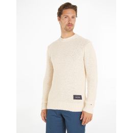 Tommy Hilfiger Herren Strickpullover "SLUB YARN C NK", beige, Gr. M, Strick, Obermaterial: 100% Baumwolle, Pullover, mit Logostickerei am Ärmel