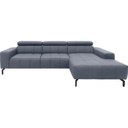 Ecksofa DOMO collection, B:292cm H:79cm T:175cm, blau, Echtleder, Wohnzimmer, Sofas, "Cunelli tolle Sitznähte als Designelement, fester Sitzkomfort,