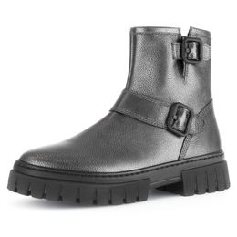 Gabor Damen Schlupfboots "York", Gr. 40, grau, Leder, Schuhe, Plateau, Stiefelette, Chunky Boots, Weite G, in Metallic-Optik