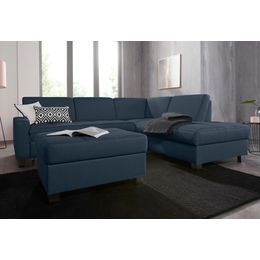 Ecksofa DOMO collection, B:243cm H:84cm T:209cm, blau, Struktur fein (100% Polyester);Luxus-Microfaser (100% Polyester);Luxus-Microfaser in