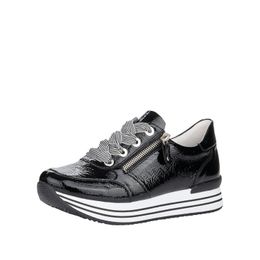 Remonte Damen Plateausneaker, Gr. 45, schwarz, Lackleder, gl&auml;nzend, Schuhe, Freizeitschuh, Halbschuh, Schn&uuml;rschuh mit gepolstertem Schaftrand