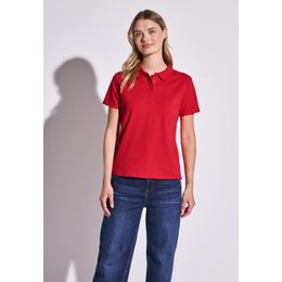 Street One Damen Poloshirt, rot, Gr. 36, unifarben, Web, 97% Baumwolle, 3% Elasthan, Shirts, aus Baumwolle mit Stretchante