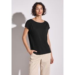 Street One Damen T-Shirt, schwarz, Gr. 34, unifarben, Web, 50% Modal, 50% Baumwolle, Shirts, mit Seitlichen Einschlitzen am Saum
