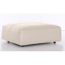 Hocker Musterring, B:120cm H:43cm T:120cm, beige, Flachgewebe VALMONT (60% Baumwolle/40% Leinen);Leder PURO, pigmentiertes Leder;Microfaser CRONA