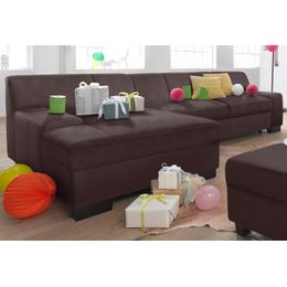 Ecksofa DOMO collection, B:268cm H:74cm T:153cm, braun, NaturLEDER in Sitz und Rücken. Korpus in passendem Kunstleder SOFTLUX bezogen;Struktur (90%