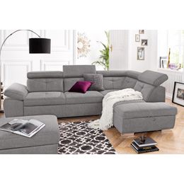 Ecksofa, B:274cm H:81cm T:206cm, silber, exxpo - SOFA FASHION, NaturLEDER (echtes Rindsleder) in Sitz und Rücken. Korpus in passendem Kunstleder