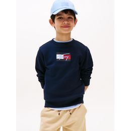 Tommy Hilfiger Jungen Sweatshirt "TOMMY SCRIPT FLAG SWEATSHIRT", blau, Gr. 3, unifarben, Sweatware, Obermaterial: 80% Baumwolle, 20% Polyester,