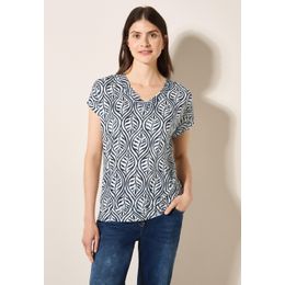Cecil Damen V-Shirt, blau, Gr. XXL, gemustert, Web, 50% Baumwolle, 50% Modal, Shirts, im soften Baumwoll-Mix