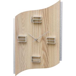 AMS Wanduhr "W9613", B/H/L: 27cm x 4cm x 40cm, silber, Wanduhren, Quarzuhr,Holz,Wohnzimmer,Esszimmer,Küche,Arbeitszimmer,Büro,Flur