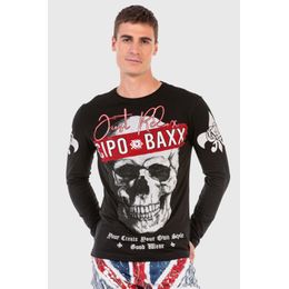 Cipo & Baxx CIPO & BAXX Damen T-Shirt "Sweatshirts", schwarz, Gr. L, bedruckt, 95% Baumwolle, 5% Elasthan, Shirts, mit coolem Print