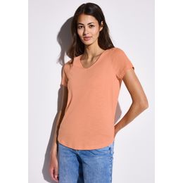 Street One Damen T-Shirt, orange, Gr. 34, unifarben, Web, 50% Baumwolle, 50% Modal, Shirts, mit V-Ausschnitt