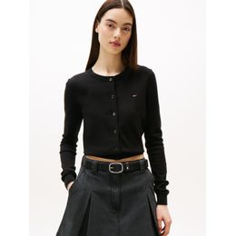 Tommy Jeans Damen Strickjacke "TJW ESSENTIAL CREW NECK CARDIGAN", schwarz, Gr. L, unifarben, Strick, Obermaterial: 100% Baumwolle, Strickjacken