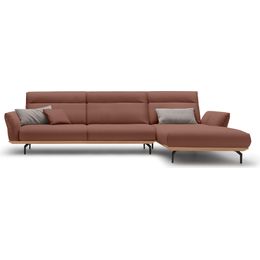 Ecksofa, B:338cm H:103cm T:183cm, braun, CREATION BY ROLF BENZ, NaturLEDER OSKAR (echtes Rindsleder), Wohnzimmer, Sofas, "CR.460", Sockel in Eiche,