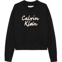M&auml;dchen Rundhalspullover "LOGO METALLIC INTERSIA", schwarz, Gr. 4, Calvin Klein Jeans, unifarben, Strick, Obermaterial: 100% Baumwolle, Pullover, f&uuml;r