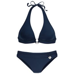 s.Oliver Damen Triangel-Bikini "Tonia", blau, Gr. 36, unifarben, Microfaser, Polyamid, Bikini-Sets, mit herausnehmbaren Cups, im Nacken zu binden, im
