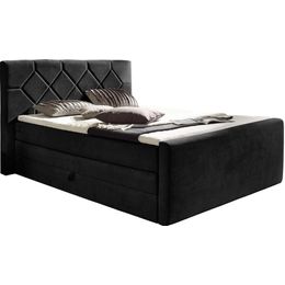 Boxspringbett Places of Style, B:160cm L:221cm, grau, Kunststoff, Massivholz, Stoff, Komplettbetten, "Atlanta", inklusive Topper und Bettkasten