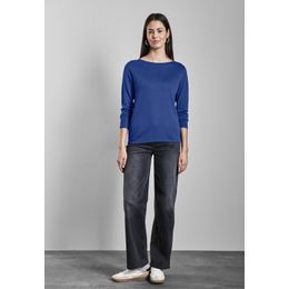 Street One Damen Strickpullover, blau, Gr. 36, unifarben, Stoff, 60% Viskose, 40% Baumwolle, Pullover, mit U-Boot-Ausschnitt