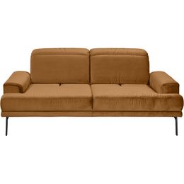 2-Sitzer Musterring, B:198cm H:79cm T:130cm, gold, 100% Polyester, Sofas, "MR 4580", inkl. Kopf- und Sitztiefenverstellung, Fuß schwarz, B198 x T103
