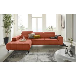 Ecksofa DOMO collection, B:292cm H:79cm T:175cm, orange, Wohnzimmer, Sofas, "Cunelli tolle Sitznähte als Designelement, fester Sitzkomfort, L-Form",