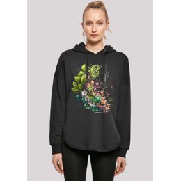 F4NT4STIC Damen Kapuzenpullover "Baum mit Blumen Oversize Hoodie", schwarz, Gr. XS, Obermaterial: 100% Baumwolle, Pullover, Print