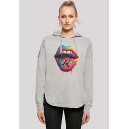 F4NT4STIC Damen Kapuzenpullover "Drooling Lips OVERSIZE HOODIE", grau, Gr. M, Obermaterial: 100% Baumwolle, Pullover, Print