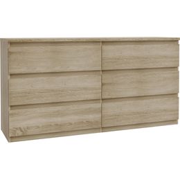 Kommode FORTE, B:153,9cm H:79,8cm T:42,2cm, braun, Spanplatte, Sideboards, "Edmore", große Kommode, grifflose Front, Stauraum, 6 Schubladen