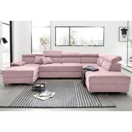 Wohnlandschaft DOMO collection, B:337cm H:78cm T:230cm, rosa, Luxus-Microfaser (92% Polyester, 8% Nylon);Zierkissen: Entsprechend jeweiligem