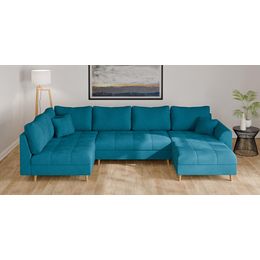 Wohnlandschaft Home Affaire, B:310cm H:81cm T:161cm, blau, 92% Polyester, 8% Nylon, Sofas, "CHARRE U-Form mit Ottomane, Maße B/T/H: 310/161/81 cm",
