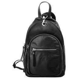 Samantha Look Damen Cityrucksack, schwarz, Leder, Rindsleder, beschichtet, leicht glänzend, Rucksäcke, echt Leder, Made in Italy
