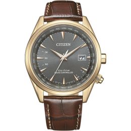 Citizen Herren Funkuhr, braun, Armbanduhren, Armbanduhr, Herrenuhr, Solar, Lederarmband, Saphirglas, Datum