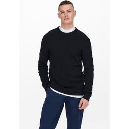 Only & Sons ONLY & SONS Herren Strickpullover, blau, Gr. S, Strukturmuster, unifarben, Strick, Obermaterial: 88% Baumwolle, 12% Nylon, Pullover, im Strukturmuster