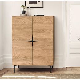 Highboard WOODMAN, B:100cm H:140cm T:48cm, braun, Wohnzimmer, Sideboards, Kommode mit Holzfurnier aus Eiche, im Skandinavischen Design