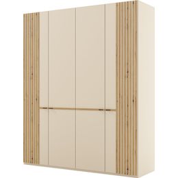 Drehtürenschrank Musterring, B:197,3cm H:216cm T:58cm, beige, Hartfaserplatte, Holzwerkstoff, Schränke, "Isabelle", Lamellen in Eiche, Griffe in