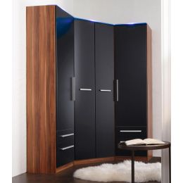 Eckkleiderschrank Priess, B:78cm H:193cm T:78cm, schwarz, Holzwerkstoff, Schränke, "Barcelona Kleiderschrank Ecklösung Raumwunder", in 2 Tiefen