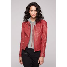 SOCCX Damen Lederjacke, rot, Gr. S, unifarben, Material: 100% Leder, Material Kapuze: 55% Baumwolle, 45% Polyester, Futter Rumpf: 100% Baumwolle,