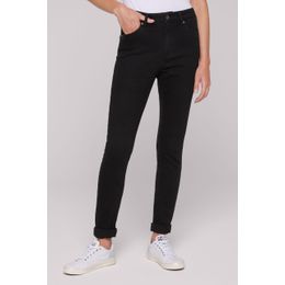 SOCCX Damen Slim-fit-Jeans, schwarz, Gr. 30, unifarben, Material: 63% Baumwolle, 25% Polyester, 10% Viskose, 2% Elasthan, Jeans, mit verkürztem Bein
