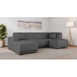 Wohnlandschaft Home Affaire, B:300cm H:85cm T:162cm, grau, 100% Polyester, Sofas, "BORNHOLM U-Form mit Recamiere rechts/links, B/T/H: 300/162/85 cm",