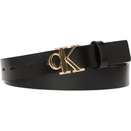 Damen Ledergürtel "Monogram Plaque Buckle 25MM", schwarz, Gr. 80, Calvin Klein Jeans, unifarben, Rindsleder, Gürtel