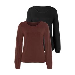 Lascana Damen Langarmshirt "mit weiten &Auml;rmeln", braun, Gr. 36, unifarben, Single Jersey, Obermaterial: 95% Viskose (LENZING ECOVERO ), 5% Elasthan,
