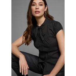 AJC Damen Schluppenbluse, schwarz, Gr. 46, unifarben, Obermaterial: 100% Baumwolle, Blusen, mit Schleife zum Binden